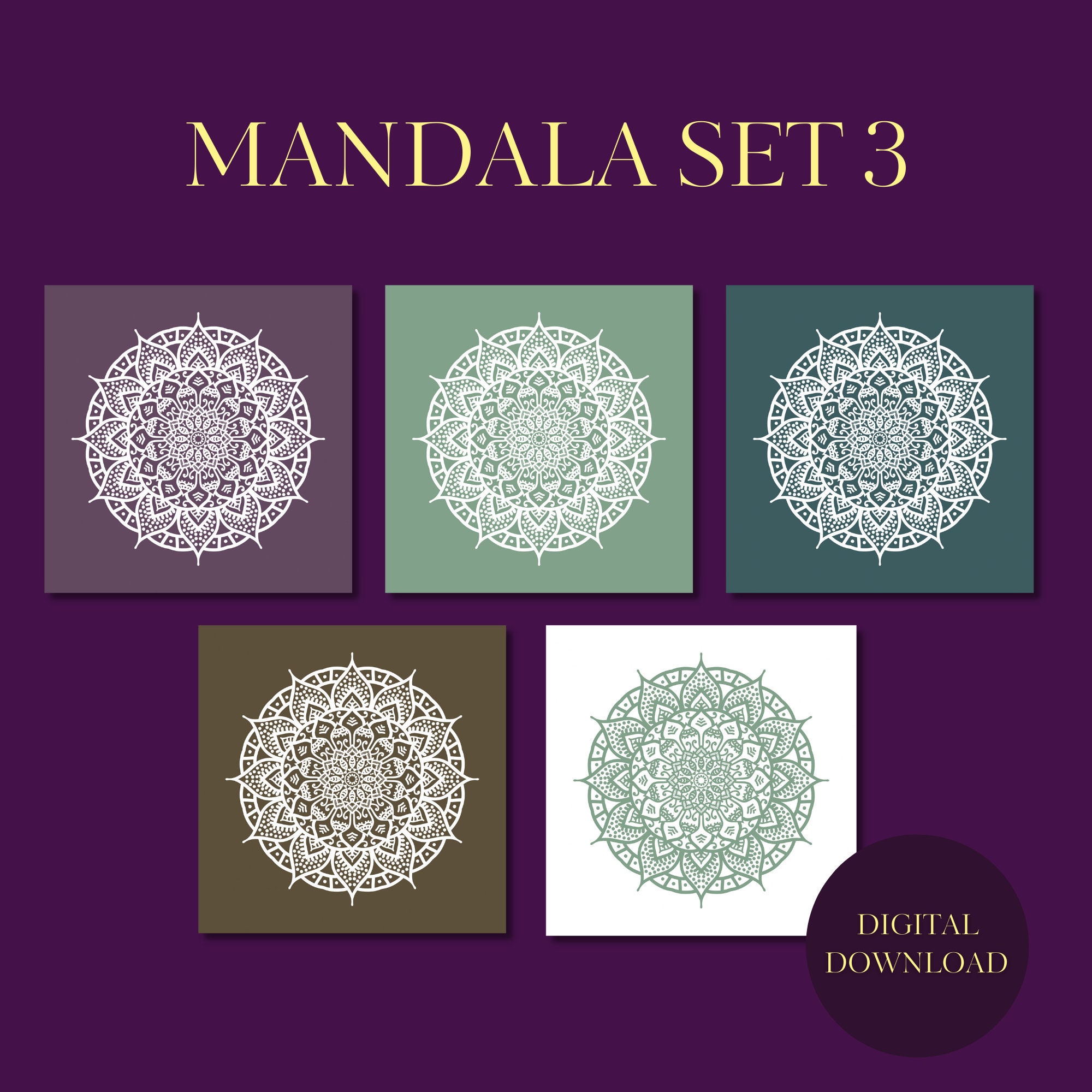 Mandala Wall Art Square Canvas 5 Mandala Designs 5 Background Colors 5 ...