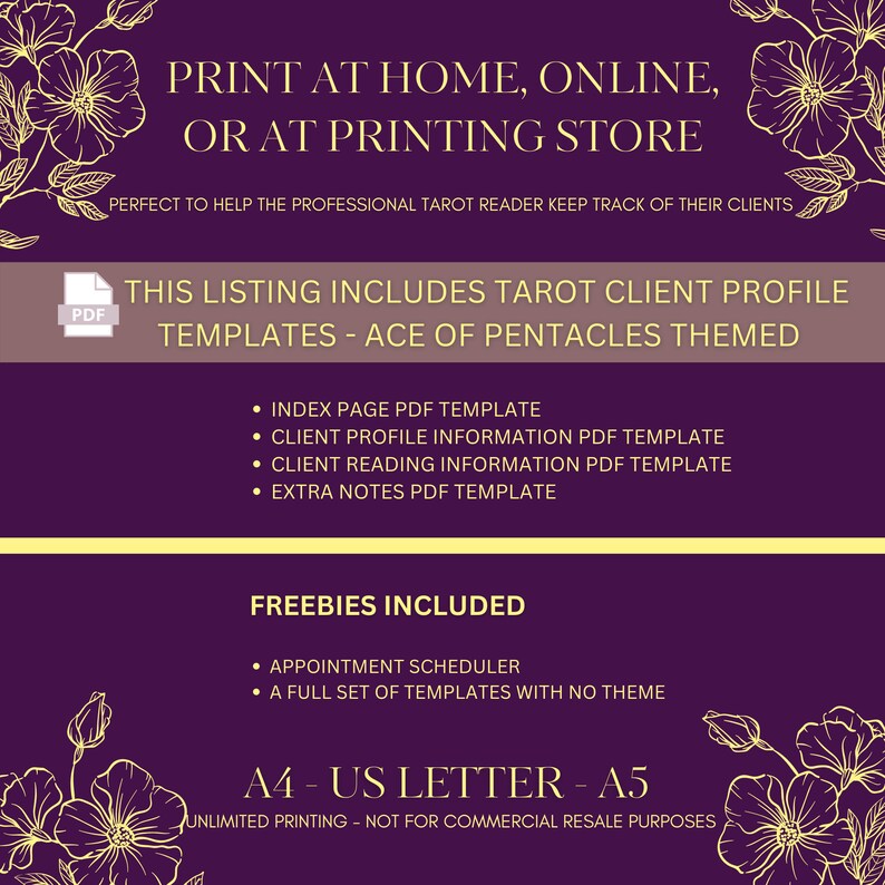 Tarot Client Information Printable Templates Ace Of Pentacles Theme