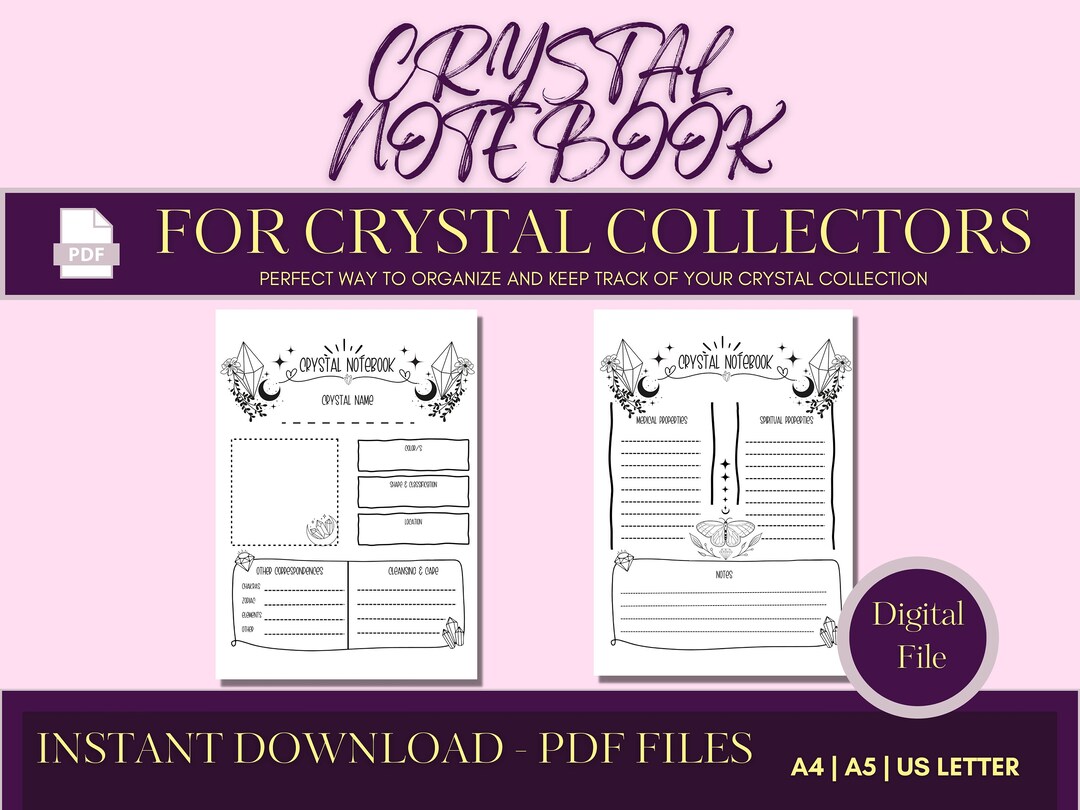 Crystal Notebook | 2-page Journal and Cover Sheet | Black & White Ink ...