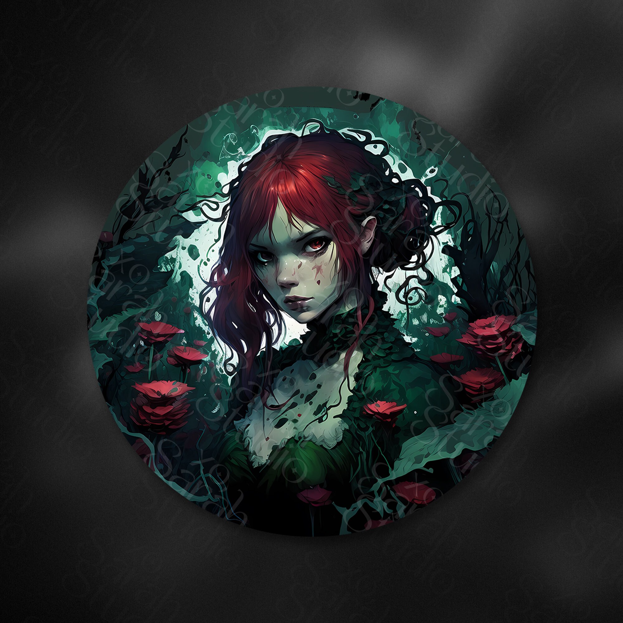 Green Witch Water Bottle Sticker, Gothic Swamp Witch Design With Red ...