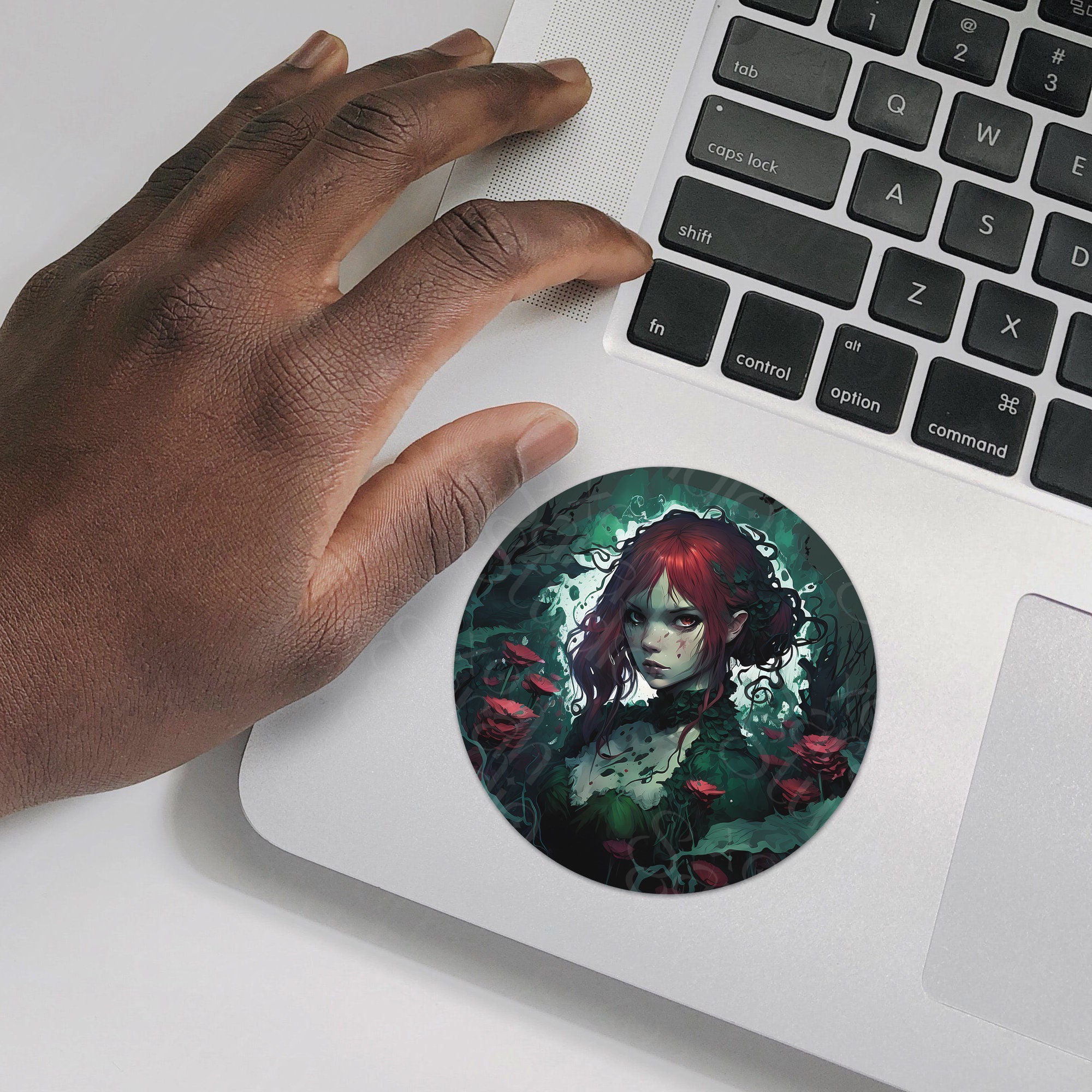 Green Witch Water Bottle Sticker, Gothic Swamp Witch Design With Red ...