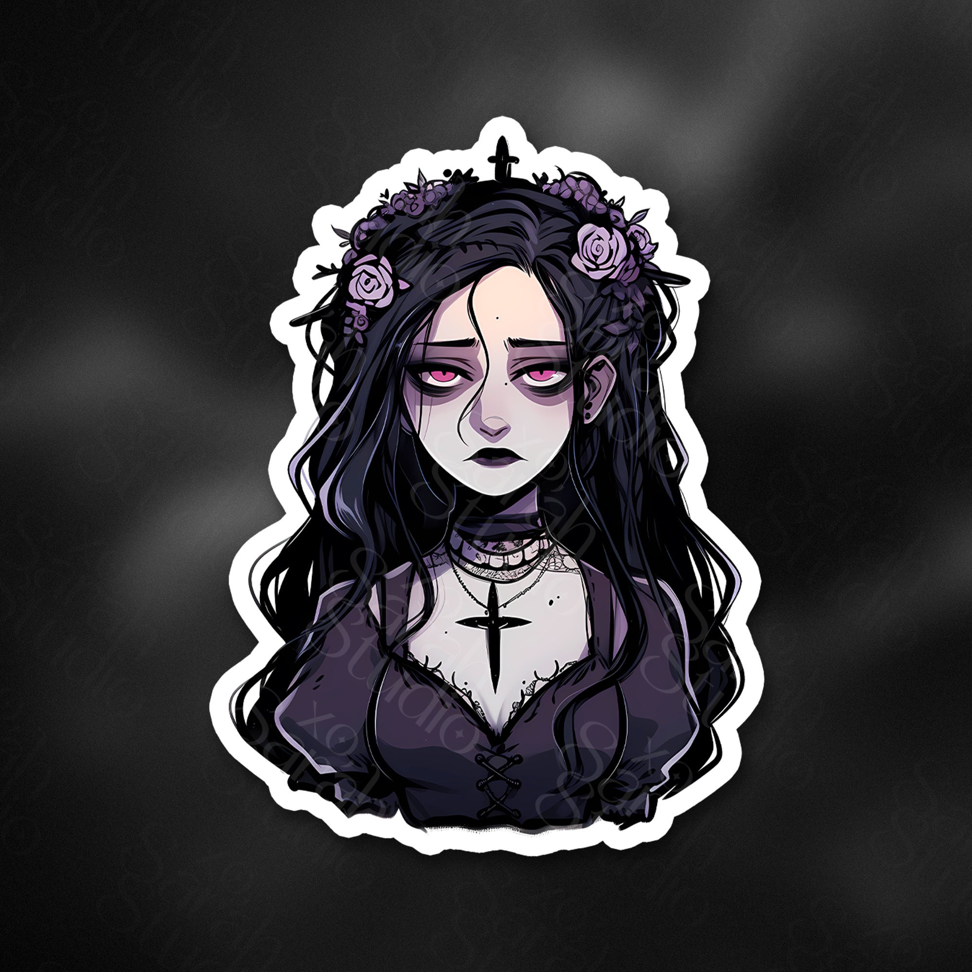 Beautiful Goth Girl Sticker, Vinyl Water Resistant Sticker, Gothic ...