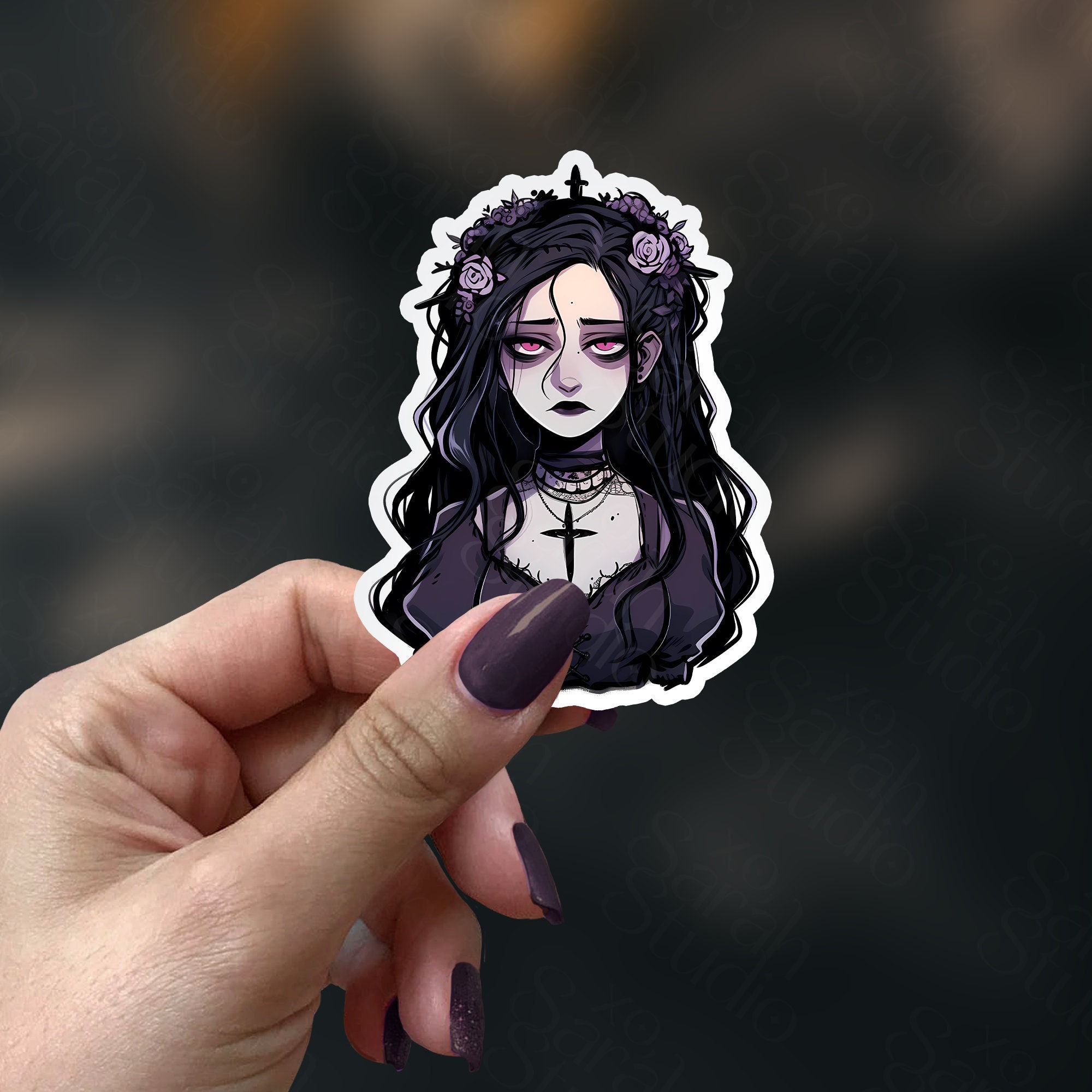 Beautiful Goth Girl Sticker, Vinyl Water Resistant Sticker, Gothic ...