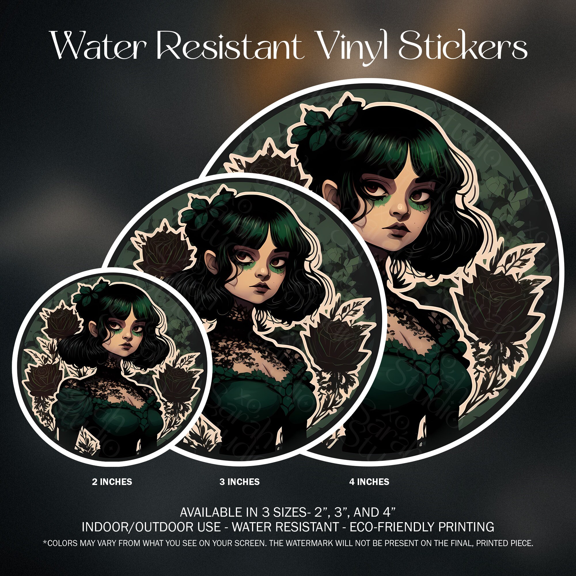 Beautiful Goth Girl Sticker, Vinyl Water Resistant Sticker, Gothic ...