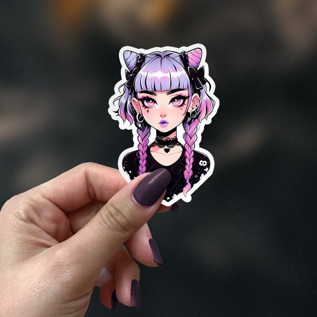 Punky Pastel Pigtails Sticker, Anime Goth Girl, Pink Lilac Hair, E-gir ...