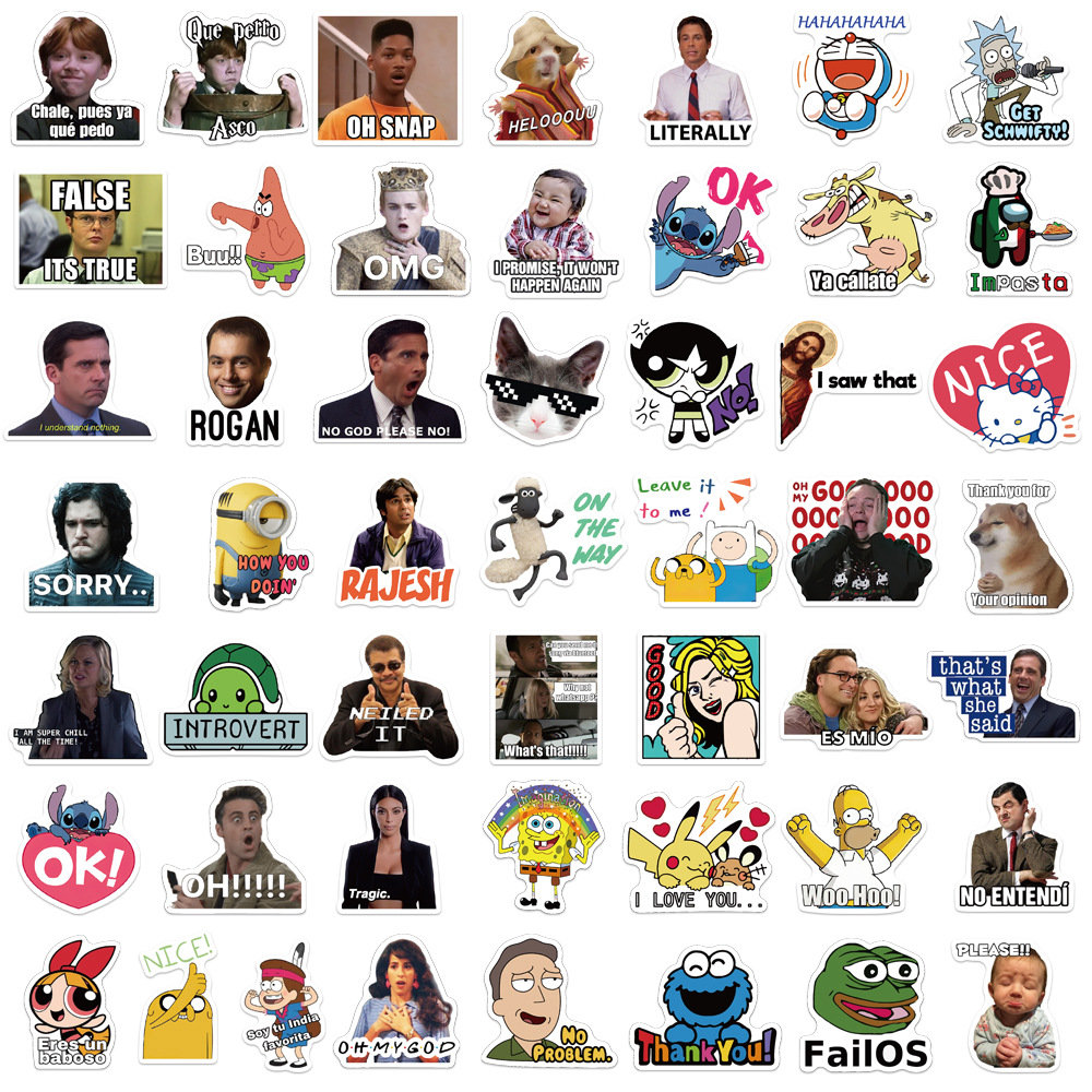 50 Pcs Funny Memes Stickers Laptop Skateboard Decals Waterproof Non ...
