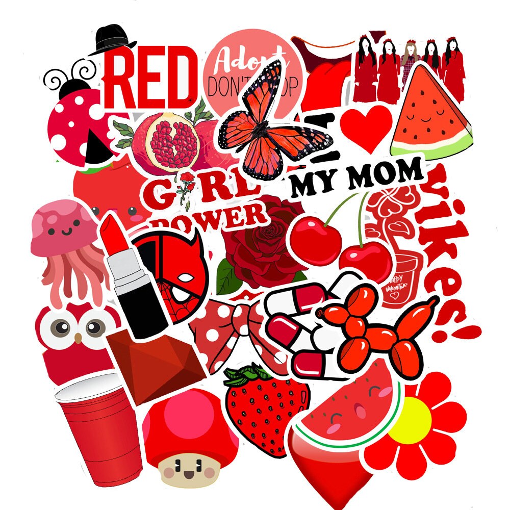 50 Pcs Cute VSCO Red Color Stickers Laptop Skateboard Decals Waterproof ...