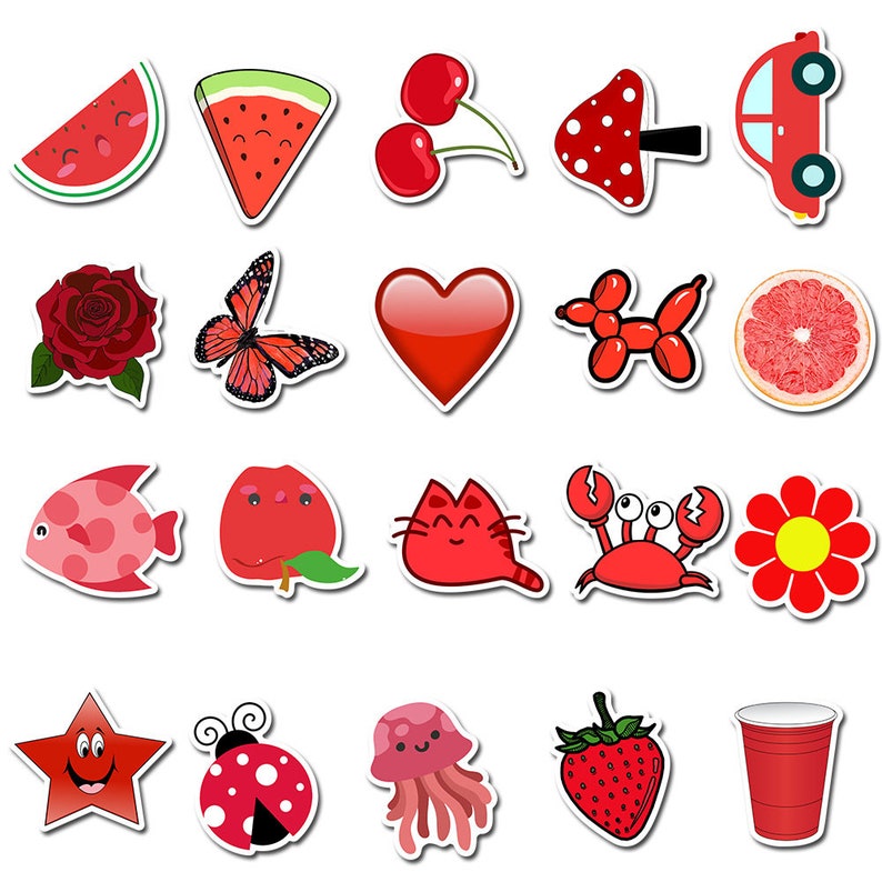 50 Pcs Cute VSCO Red Color Stickers Laptop Skateboard Decals - Etsy