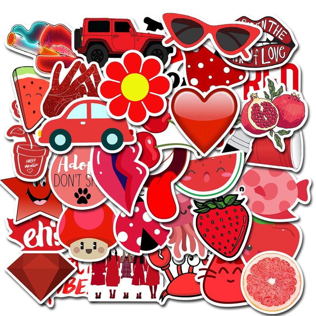 50 Pcs Cute VSCO Red Color Stickers Laptop Skateboard Decals Waterproof ...