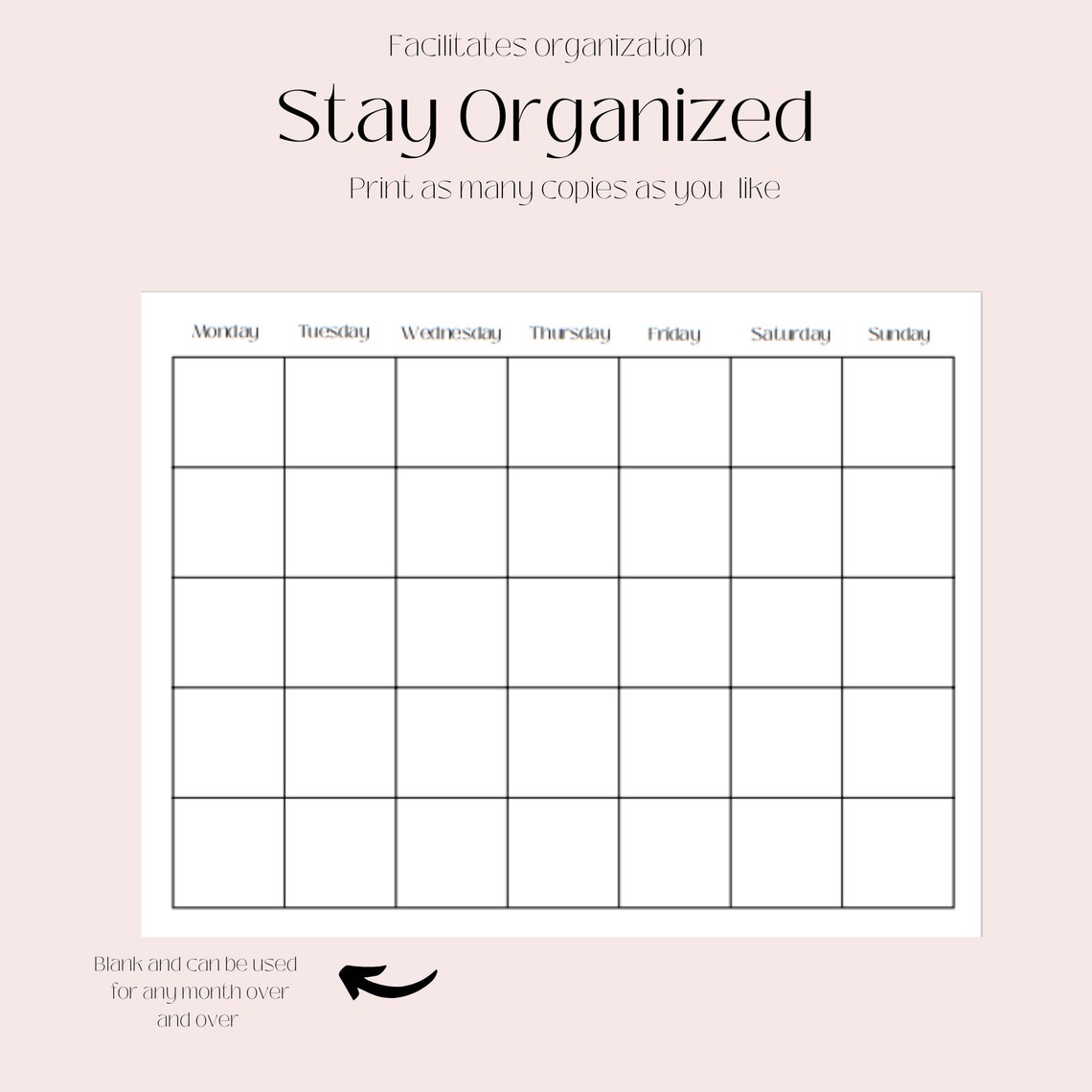 Printable Blank Monthly Landscape Calendar,minimalist Calendar Template ...
