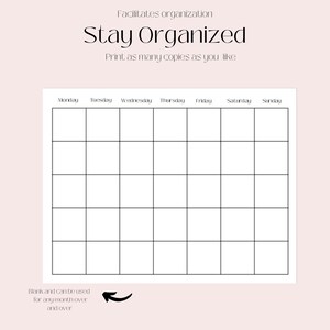 Printable Blank Monthly Landscape Calendar,minimalist Calendar Template ...