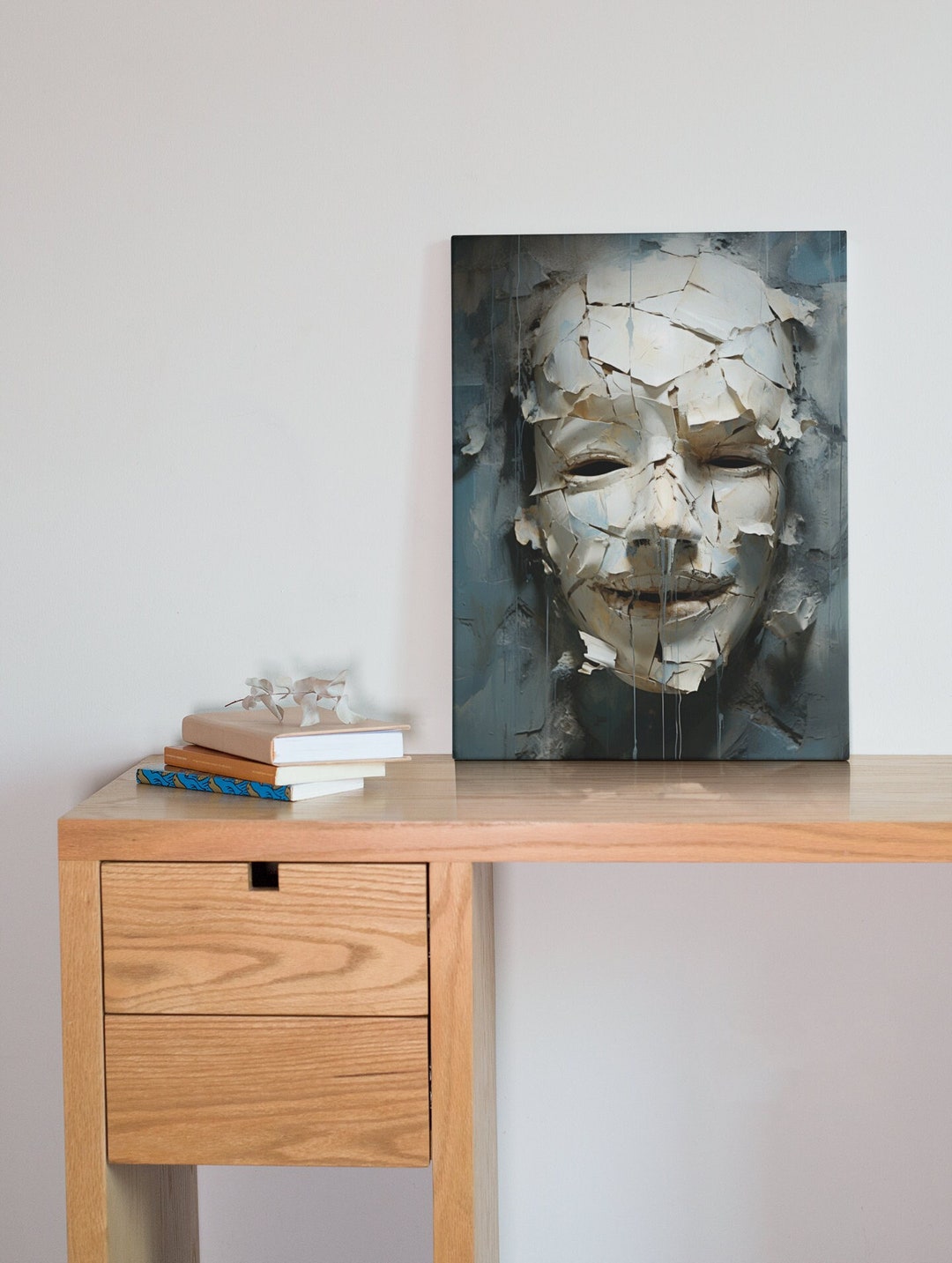 Human Face Mask Gypsum Mask Poster Vintage Flaking Paint Wall Art Wall ...