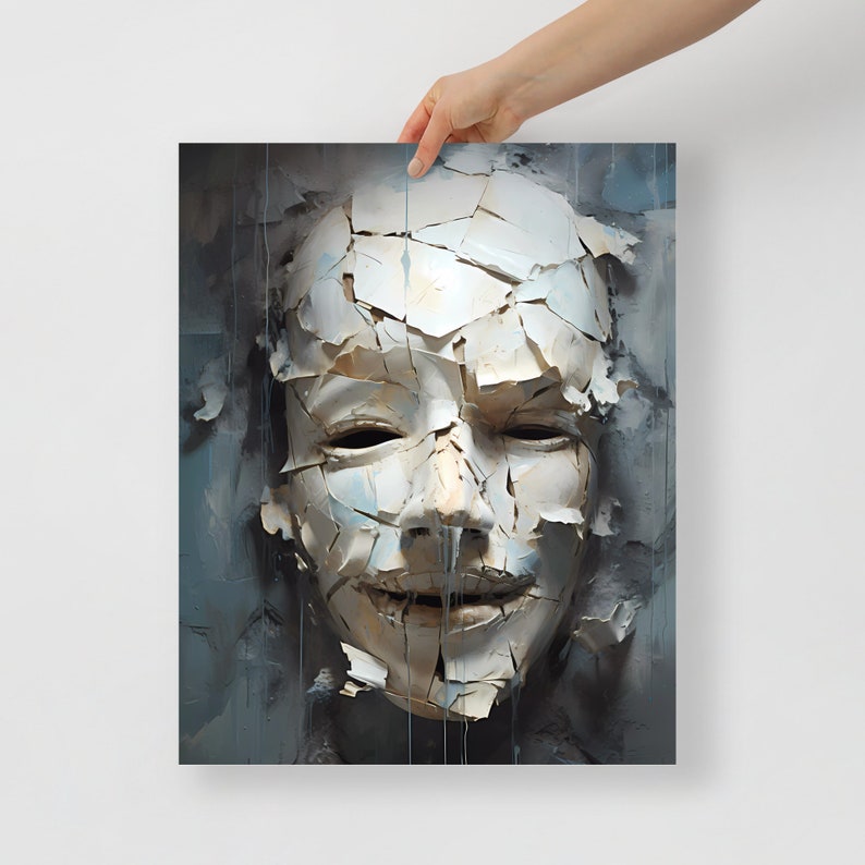 Human Face Mask Gypsum Mask Poster Vintage Flaking Paint Wall Art Wall ...