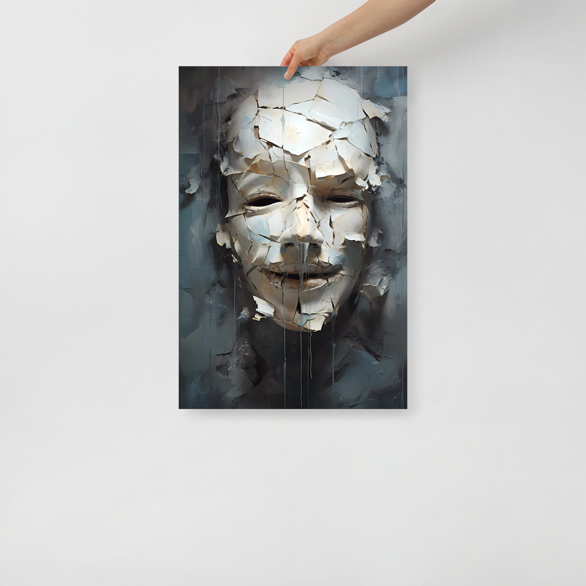 Human Face Mask Gypsum Mask Poster Vintage Flaking Paint Wall Art Wall ...