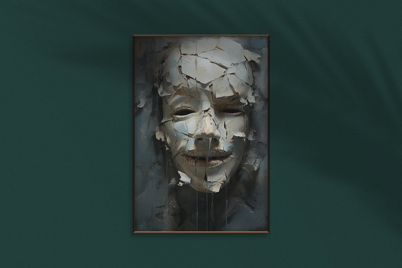 Human Face Mask Gypsum Mask Poster Vintage Flaking Paint Wall Art Wall ...