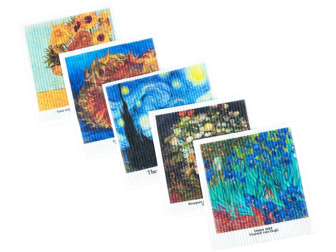 Vibrant Vincent Van Gogh 5 Cloths Swedish Dishcloths one of Each Design ...