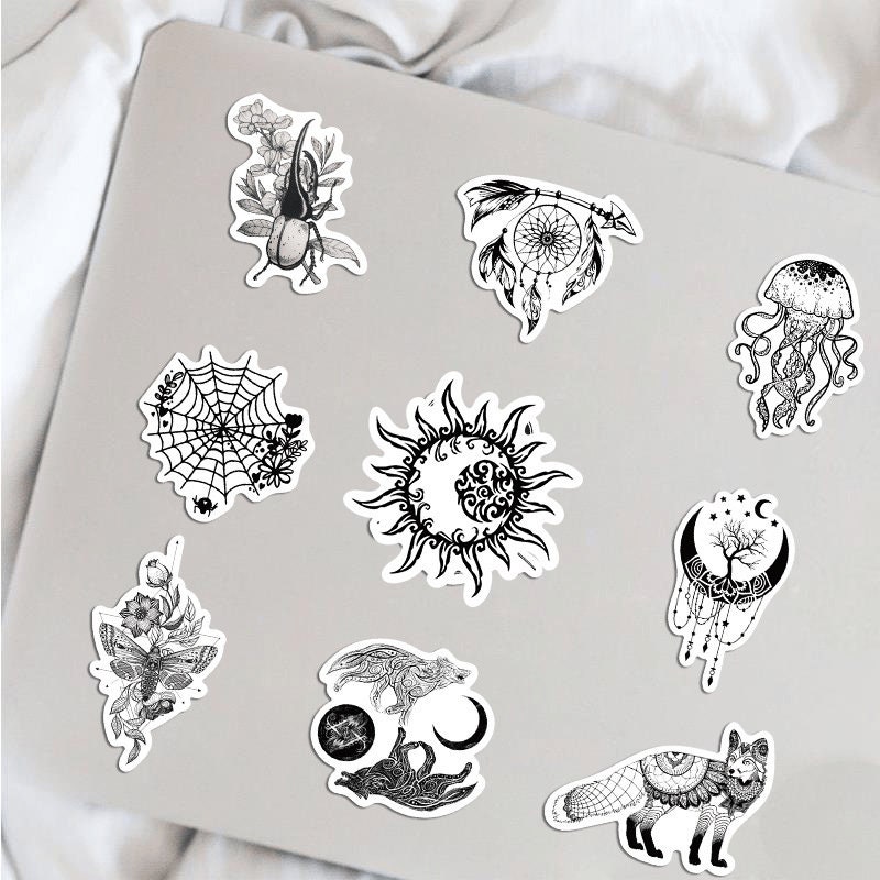 50 Pcs Gothic Decals Celestial, Sun, Moon, Dreamcatcher Wolf Black and ...