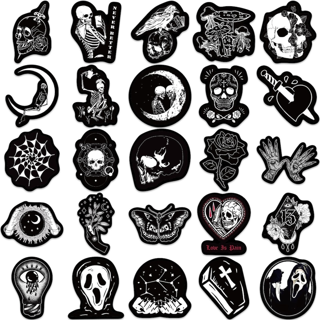 30 Pcs Dark Goth Skull Decals - Black and White Stickers - Perfect for ...