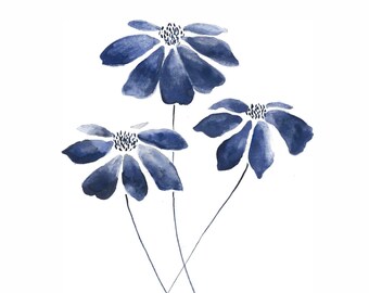 Roses Print, Printable Wall Art, Watercolor Blue Roses Wall Decor ...