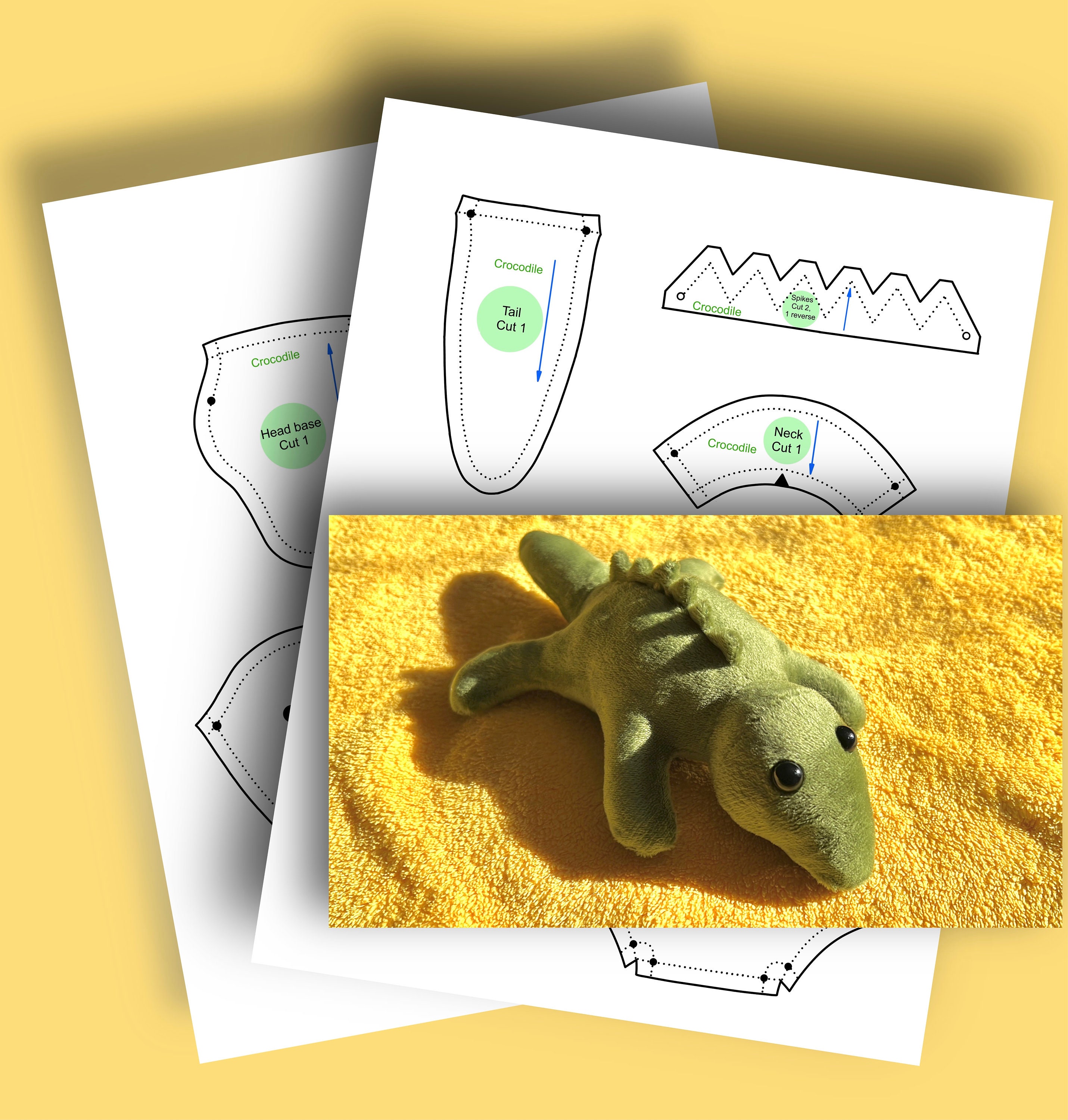 Crocodile Sewing Pattern Stuffed Animal DIY Alligator Plush Toy Sewing ...