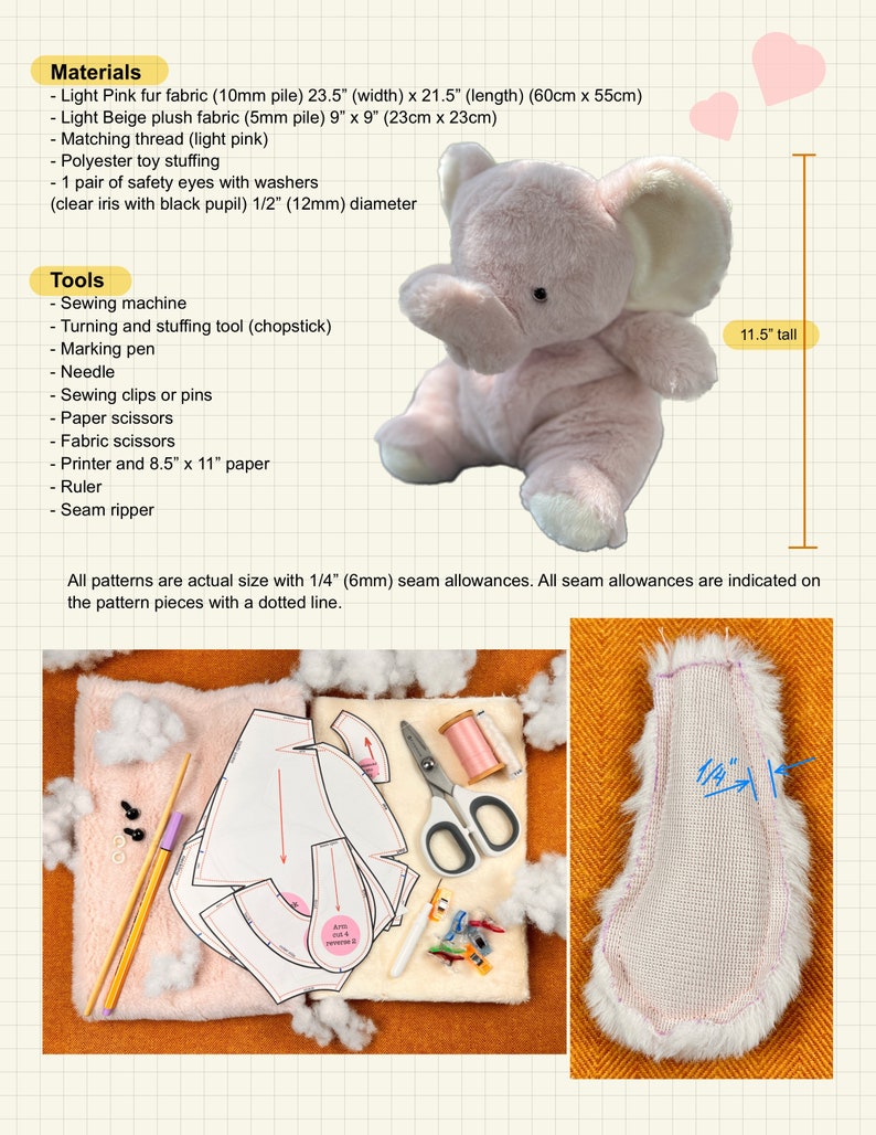Elephant Plush Toy Sewing Pattern: Stuffed Animal Tutorial (PDF) - Etsy