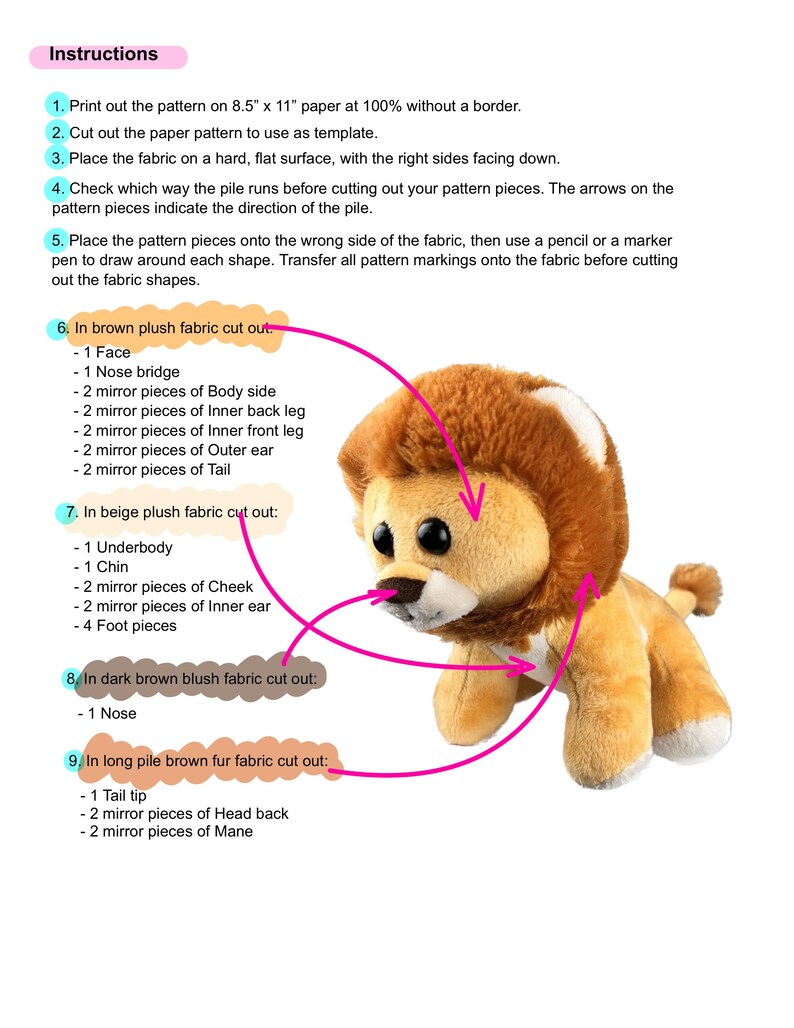 Lion PDF Sewing Pattern Stuffed Animal DIY Plush Toy Sewing - Etsy