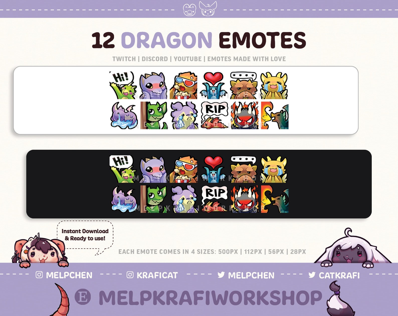 DRAGON EMOTES (12) | Twitch | Discord | Youtube | Colorful Dragon Emote ...