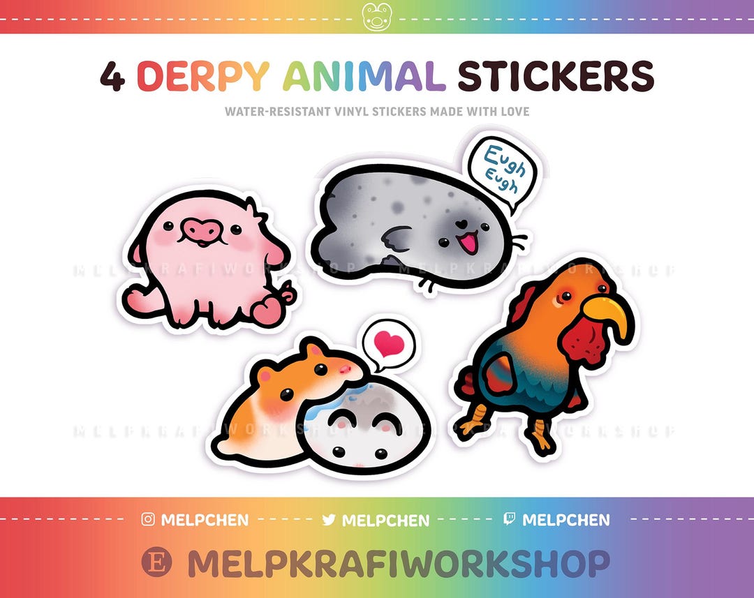 DERPY ANIMAL STICKERS 4 Sticker Sheet for Laptops, Notebooks, Water ...