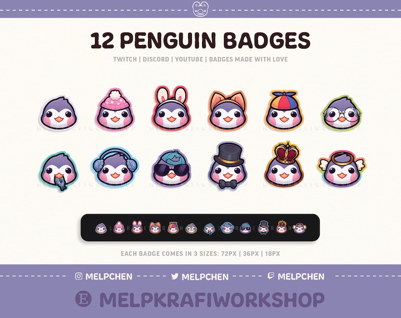 PENGUIN BADGES (12) | Twitch | Discord | Youtube | Blue Penguin Badge ...