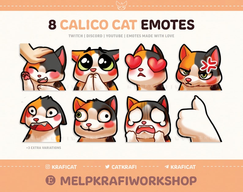 CALICO CAT EMOTES (8) | Twitch | Discord | Youtube | Tri-colored Cat ...