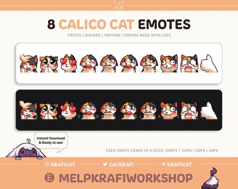 CALICO CAT EMOTES (8) | Twitch | Discord | Youtube | Tri-colored Cat ...