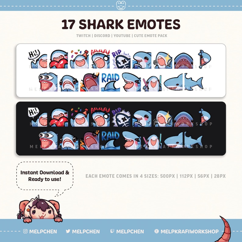 SHARK EMOTES (17) | Twitch | Discord | Youtube | Cute Blahaj Emote Pack ...