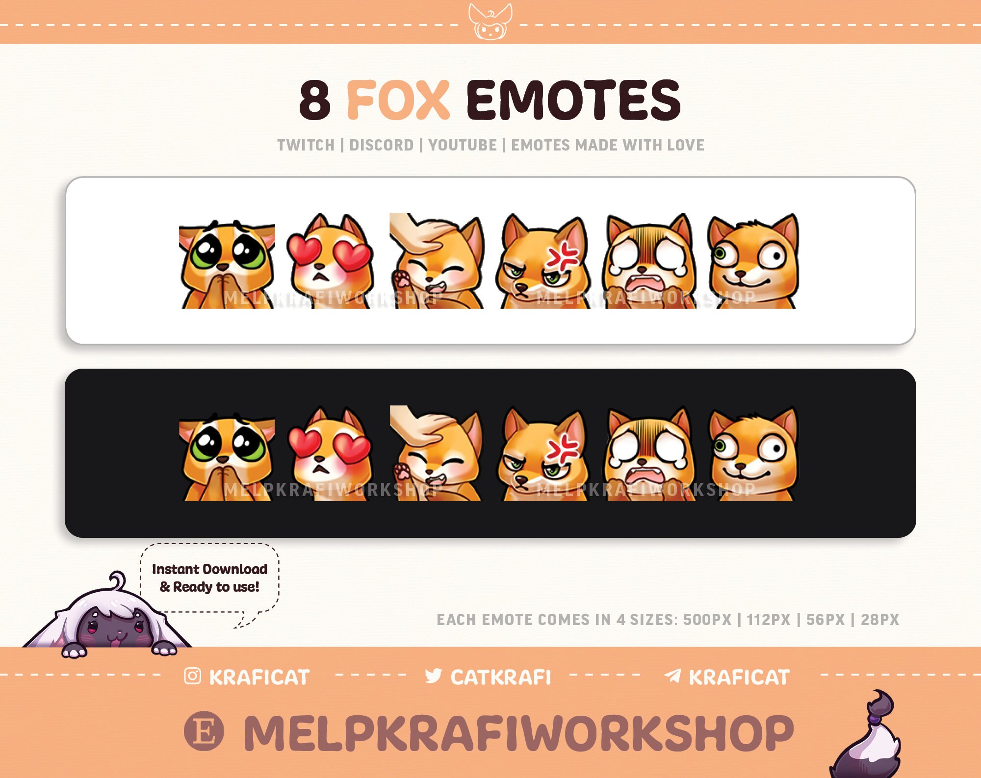 FOX EMOTES (6) | Twitch | Discord | Youtube | Cute Orange Fox Emote ...