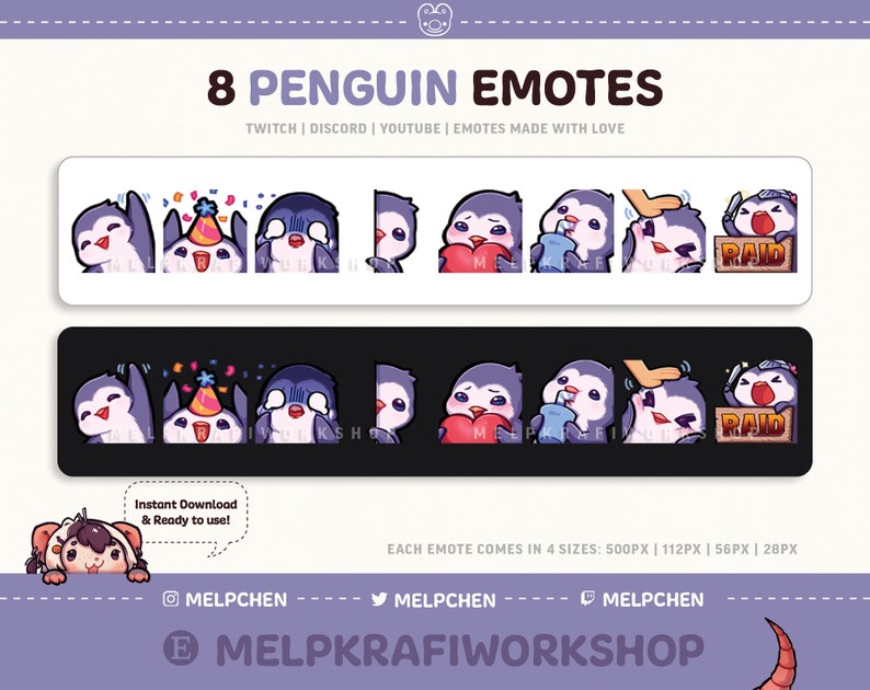 PENGUIN EMOTES (8) | Twitch | Discord | Youtube | Cute Penguin Emote ...
