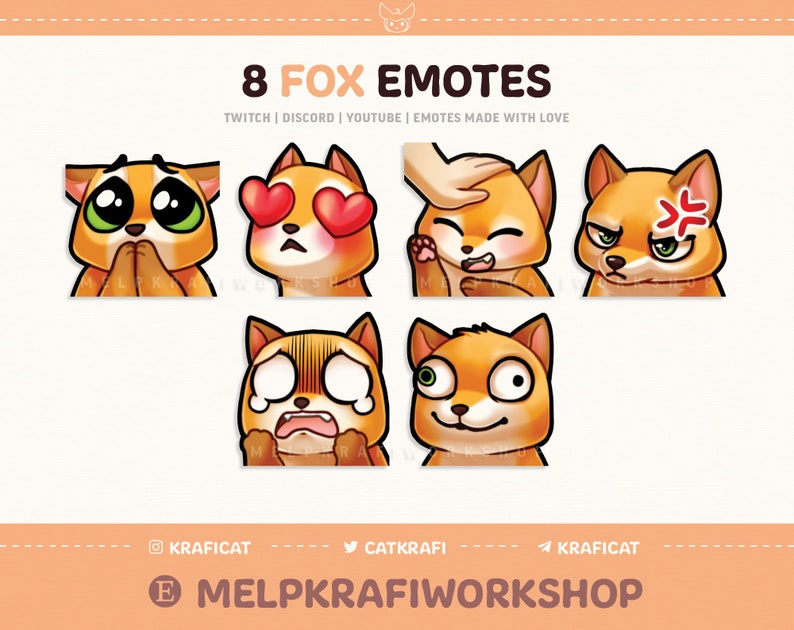 FOX EMOTES (6) | Twitch | Discord | Youtube | Cute Orange Fox Emote ...