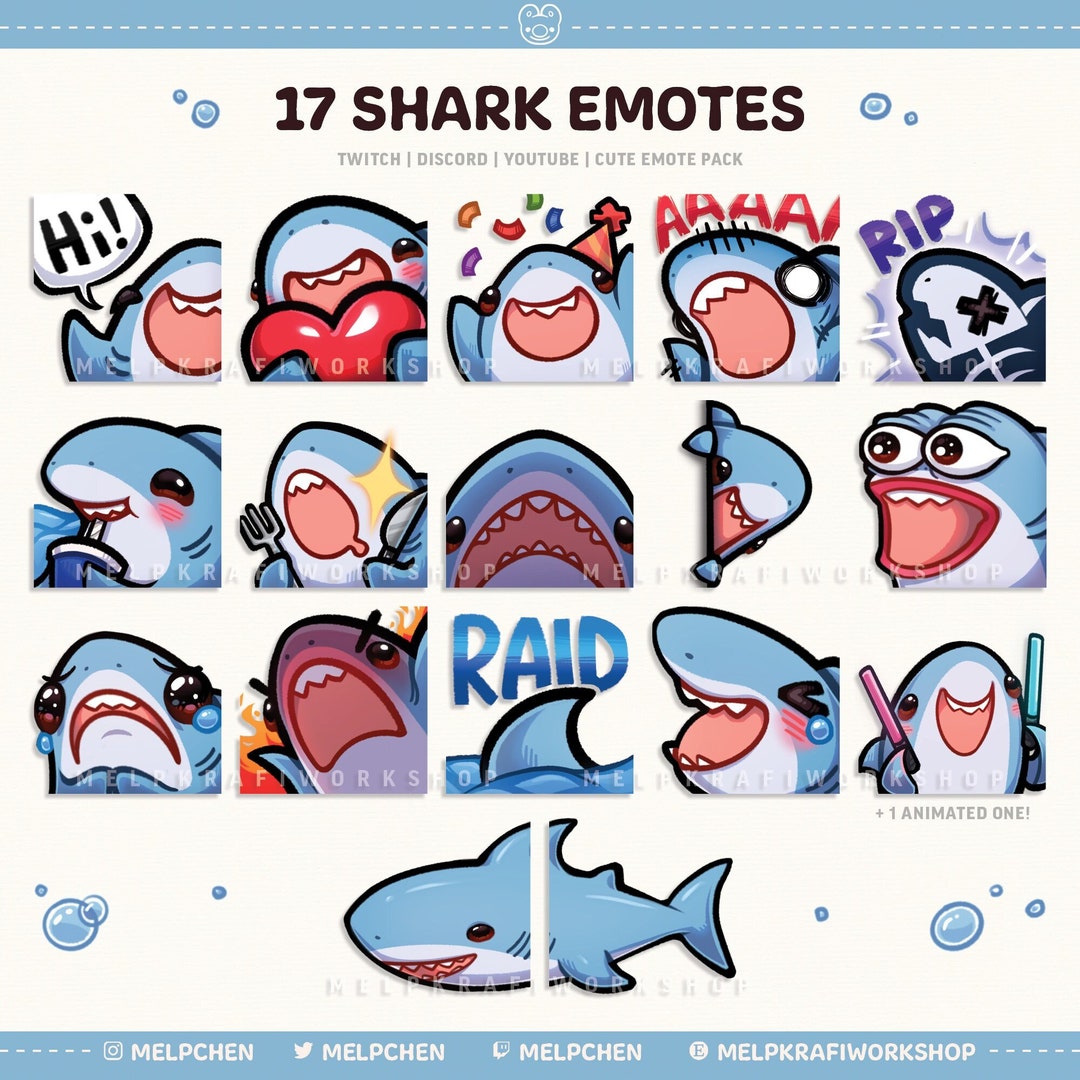 SHARK EMOTES (17) | Twitch | Discord | Youtube | Cute Blahaj Emote Pack ...