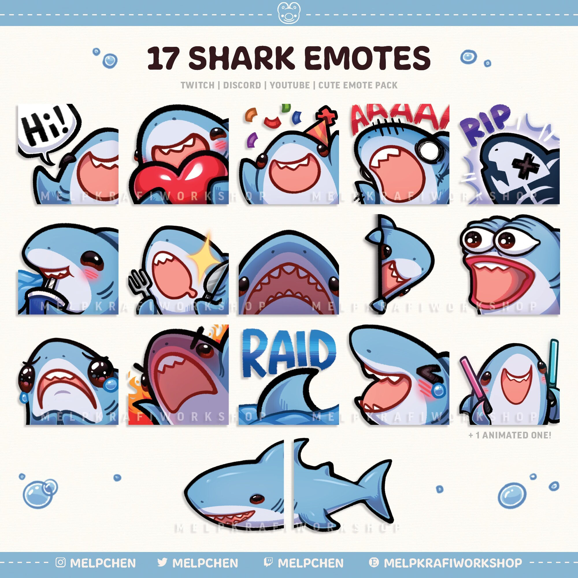 SHARK EMOTES (17) | Twitch | Discord | Youtube | Cute Blahaj Emote Pack ...