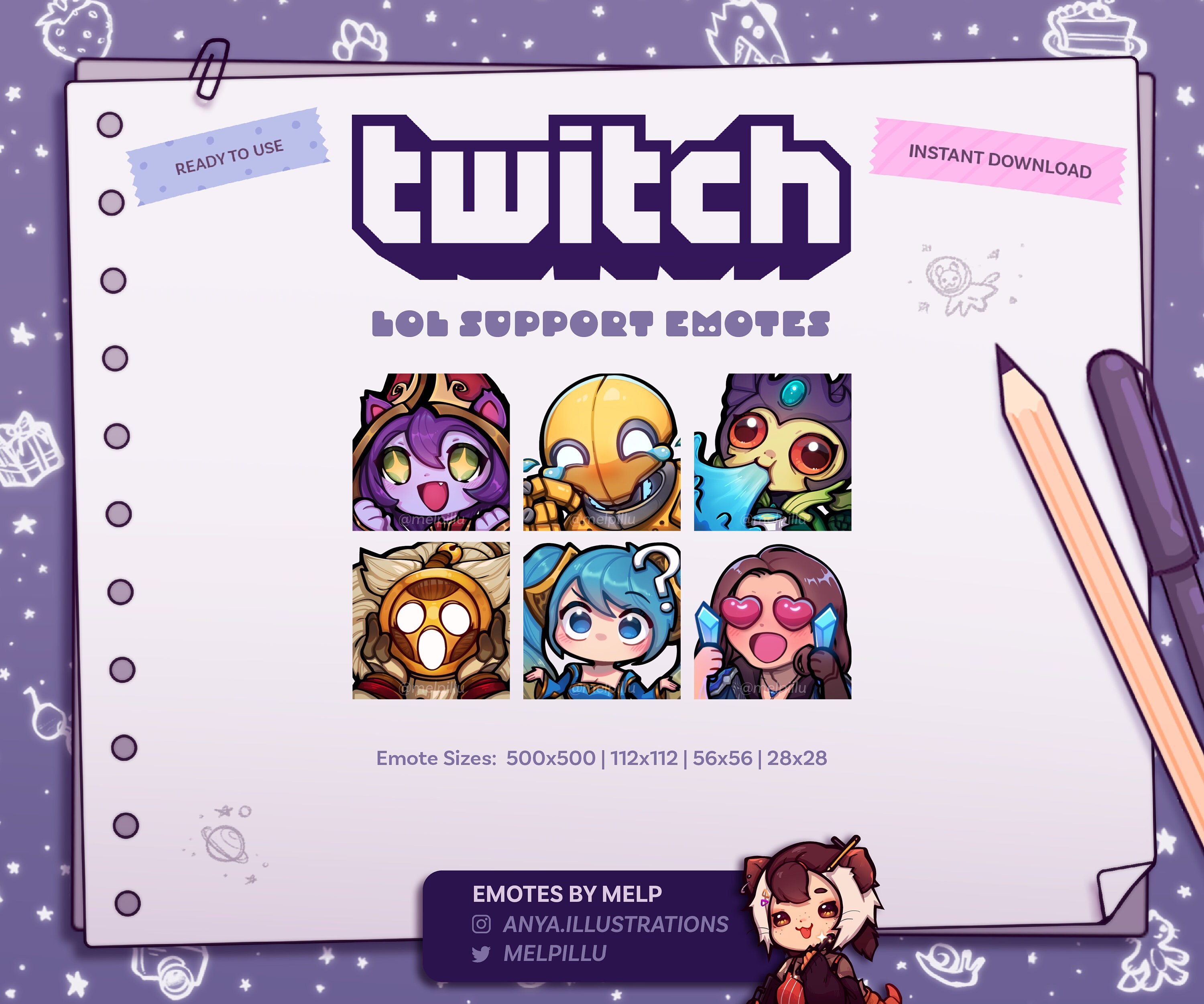 SUPPORT EMOTES 6 Twitch Discord YouTube Cute League of Legends Emote ...