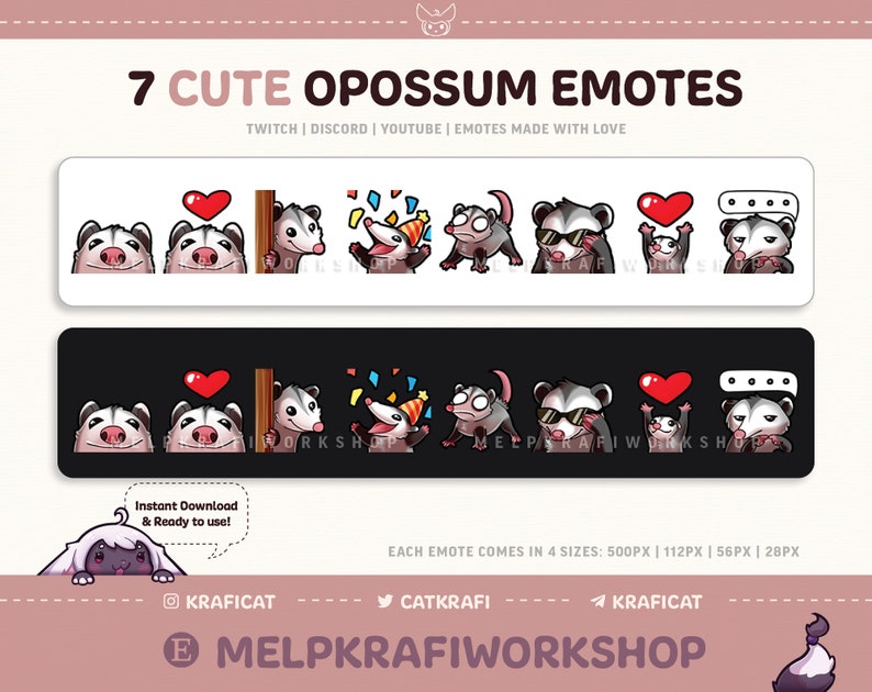 CUTE OPOSSUM EMOTES 7 Twitch Discord Youtube Cute Opossum Emote Pack - Etsy