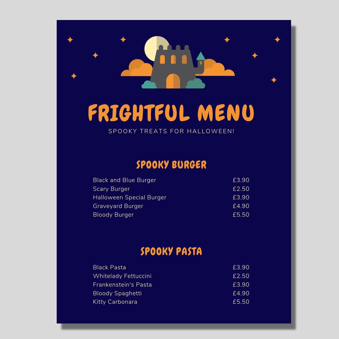 Spooky Halloween Menu Template Download - Etsy