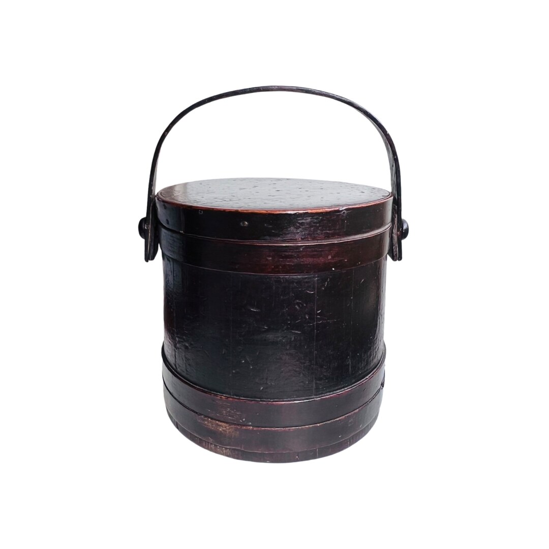 Antique 19th Century Wooden Firkin Pail With Handle | Primitive Lidded ...