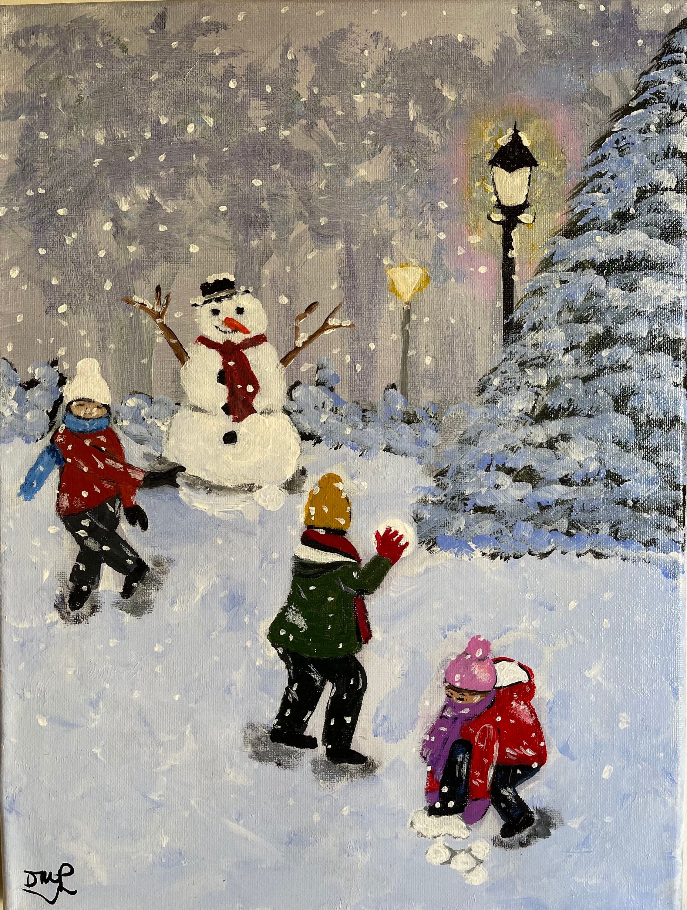 Acrylic snow Fight Painting - Etsy