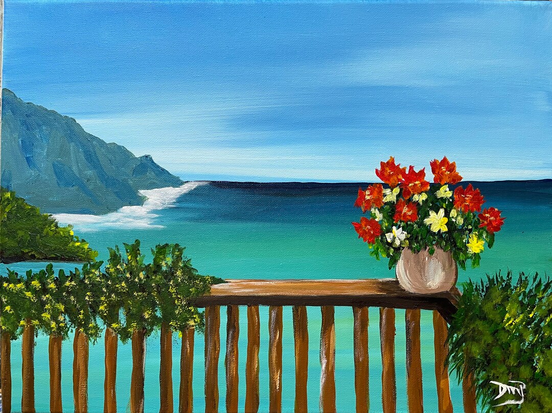 Acrylic "balcony Ocean View" Hand Painted - Etsy