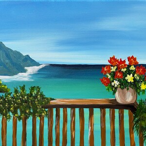 Acrylic "balcony Ocean View" Hand Painted - Etsy
