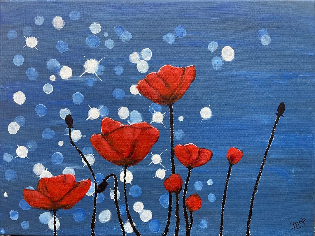 Acrylic Hand Painted “sunset and Red Poppy” - Etsy