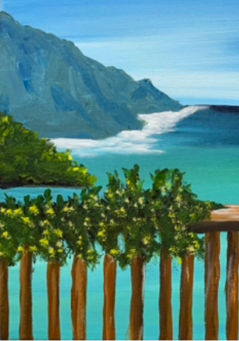 Acrylic "balcony Ocean View" Hand Painted - Etsy