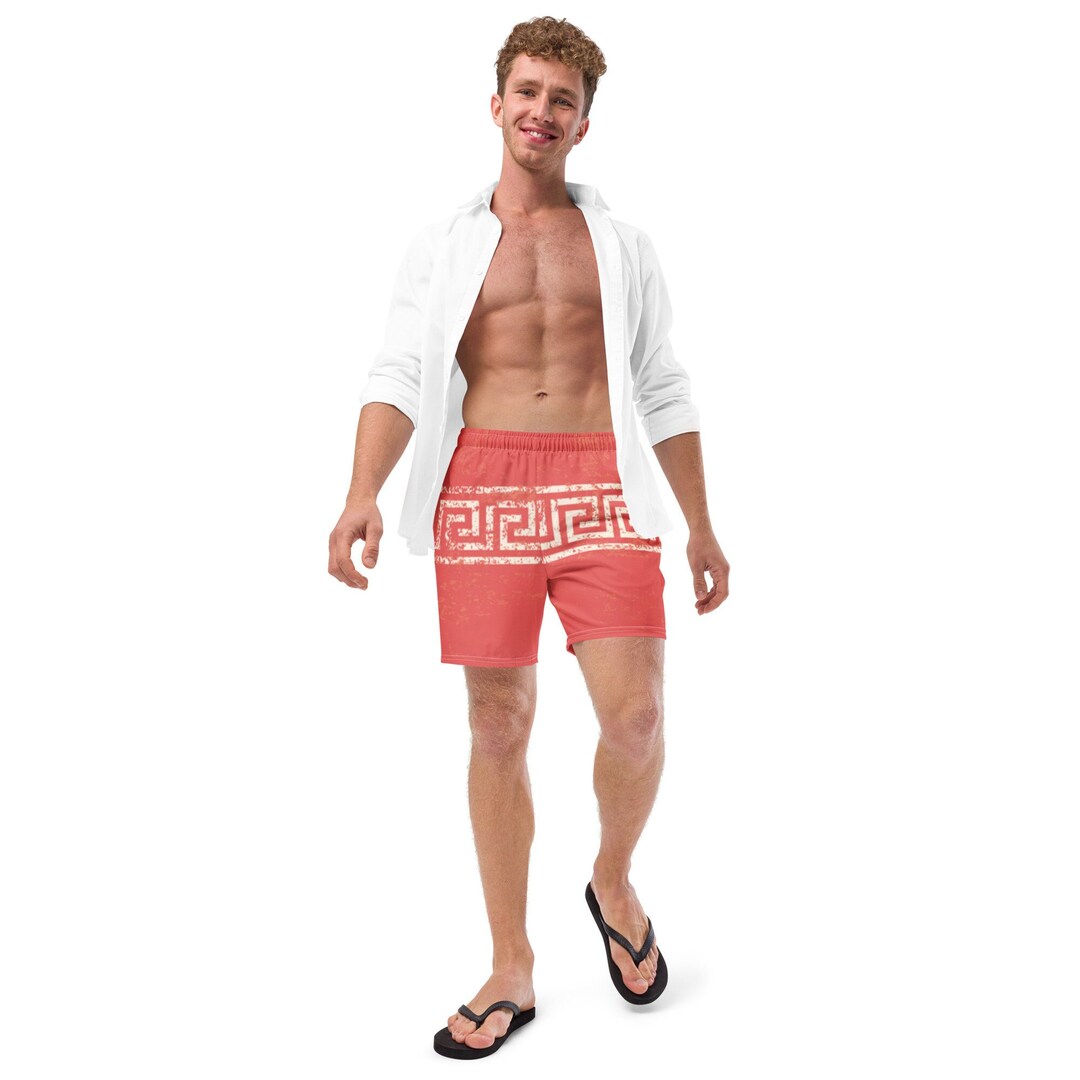 Red Greek Key Men's Swim Trunks - Etsy