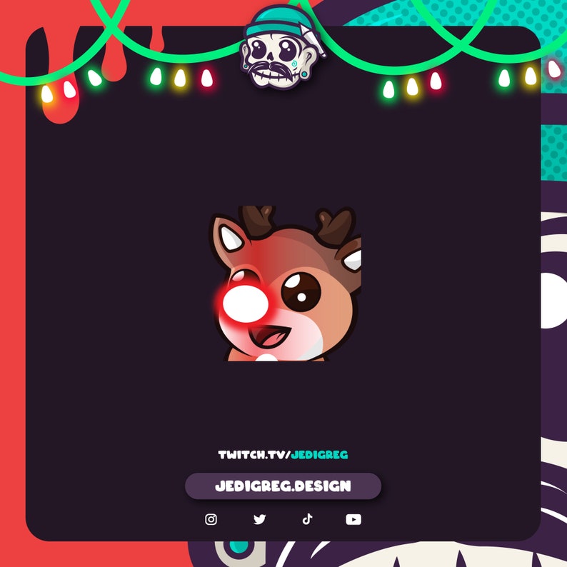 Emote animado de reno de nariz roja / Twitch, Discord, Youtube, TikTok ...