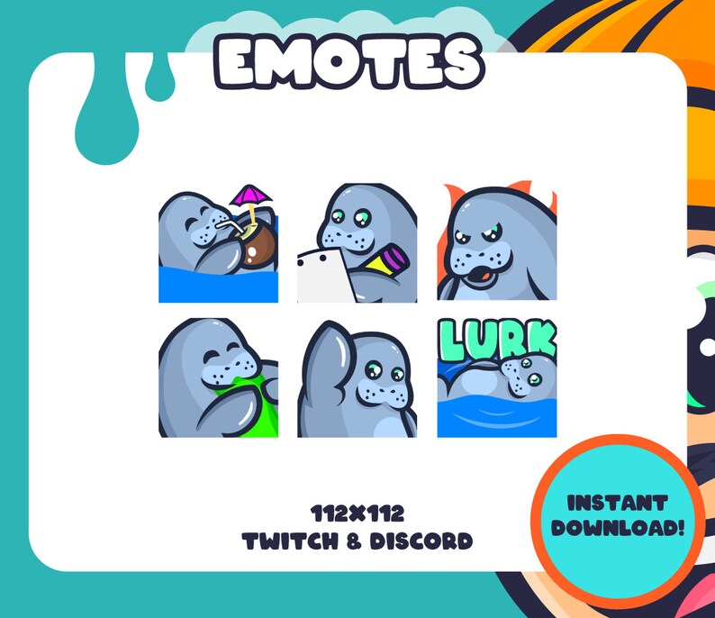 6x Cute Manatee Static Emotes | for Twitch, Discord and More! - Etsy