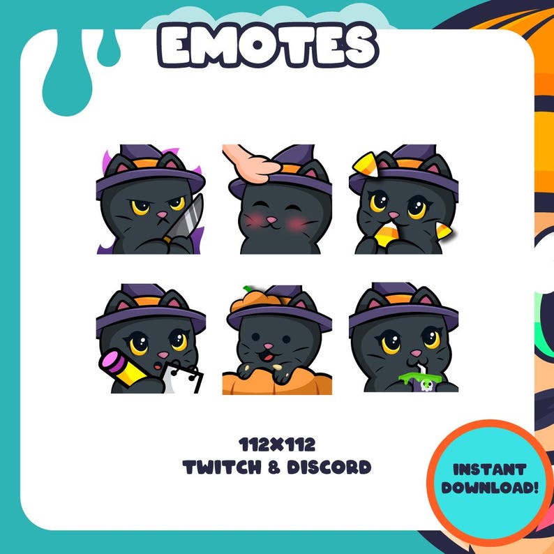 6x Witchy Cat | for Twitch, Discord and More! Halloween Emotes Kitty ...